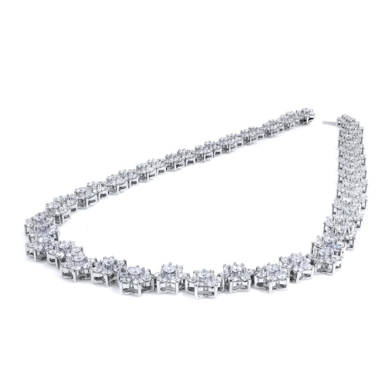 Floral Motif Diamond Cascade Necklace in White Gold 20.35 Carat at 1stDibs