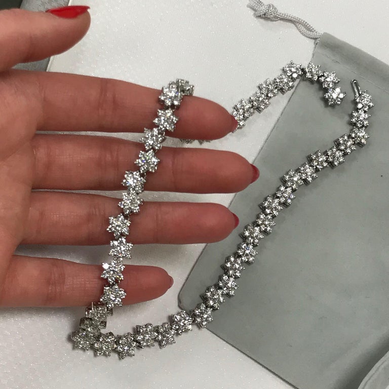Floral Motif Diamond Cascade Necklace in White Gold 20.35 Carat at 1stDibs
