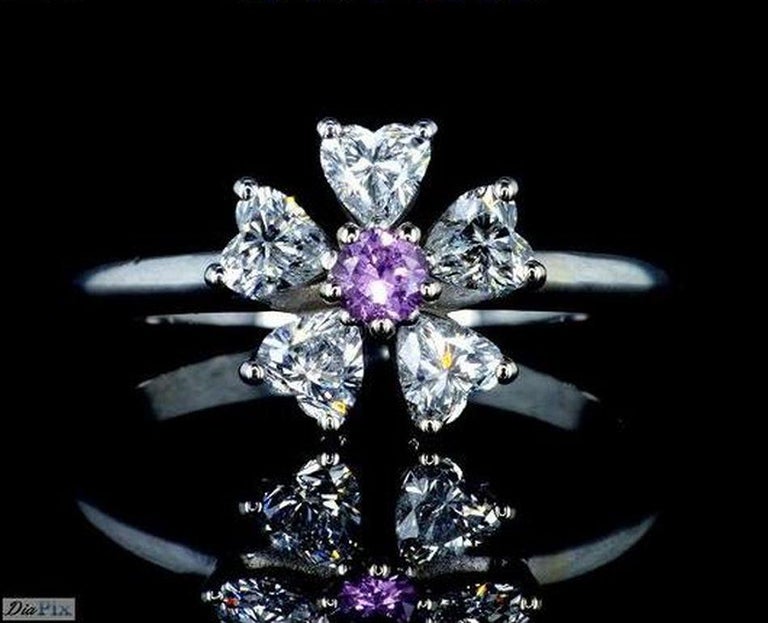 Floral Motif Diamond Ring with Ideal Cut Heart Shaped Diamonds For Sale ...