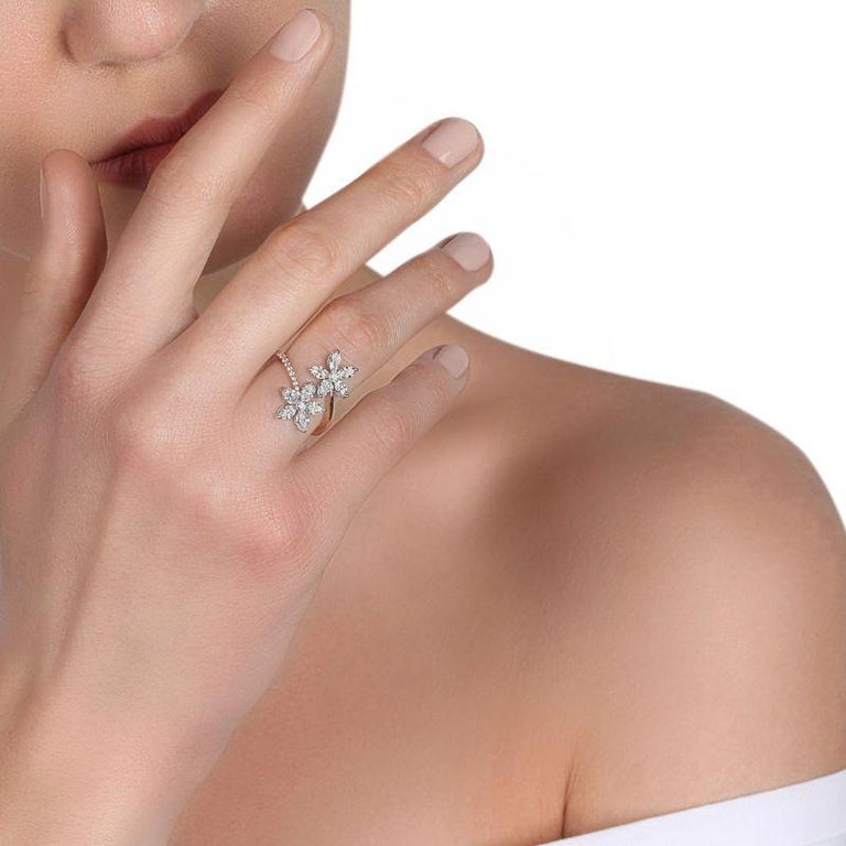 Customizable Floral Open Band Diamond Ring in 18K Yellow Gold For Sale ...