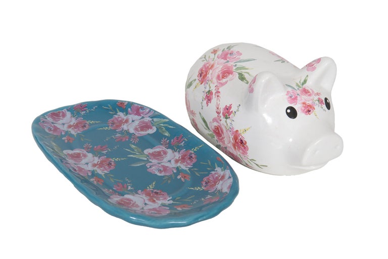 Floral Pig Ceramic Butter Dish For Sale at 1stDibs