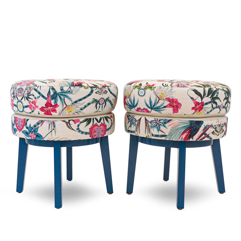 Floral Print Small Round Stool For Sale at 1stDibs | small upholstered ...