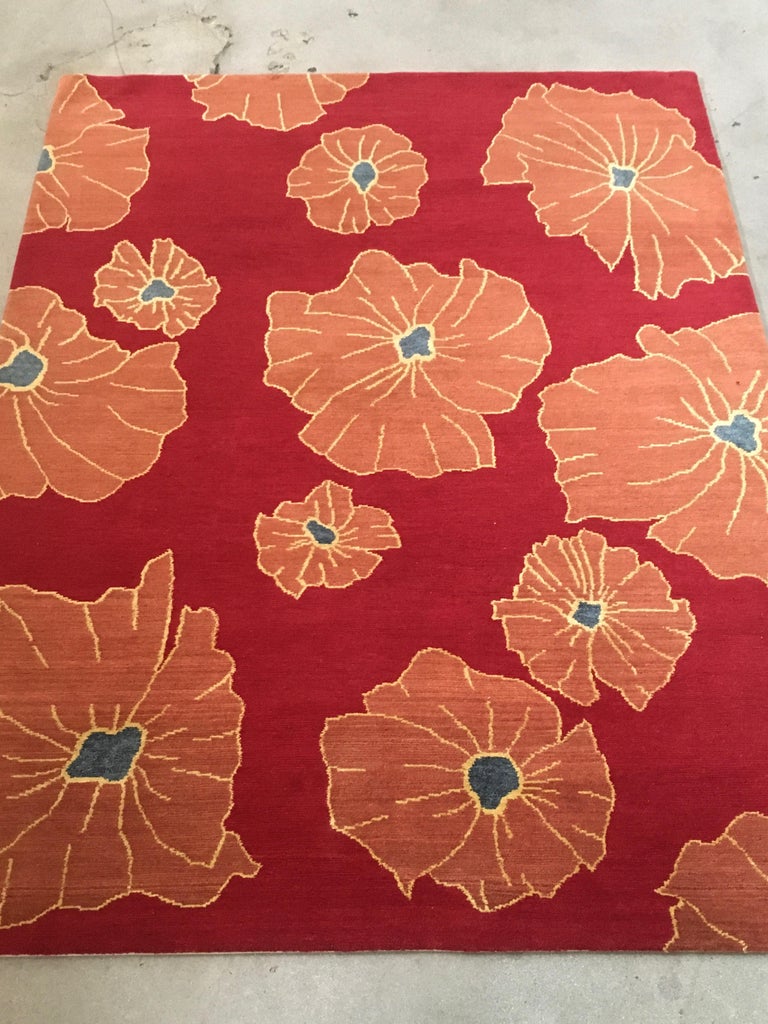 Floral Red Rug For Sale at 1stDibs