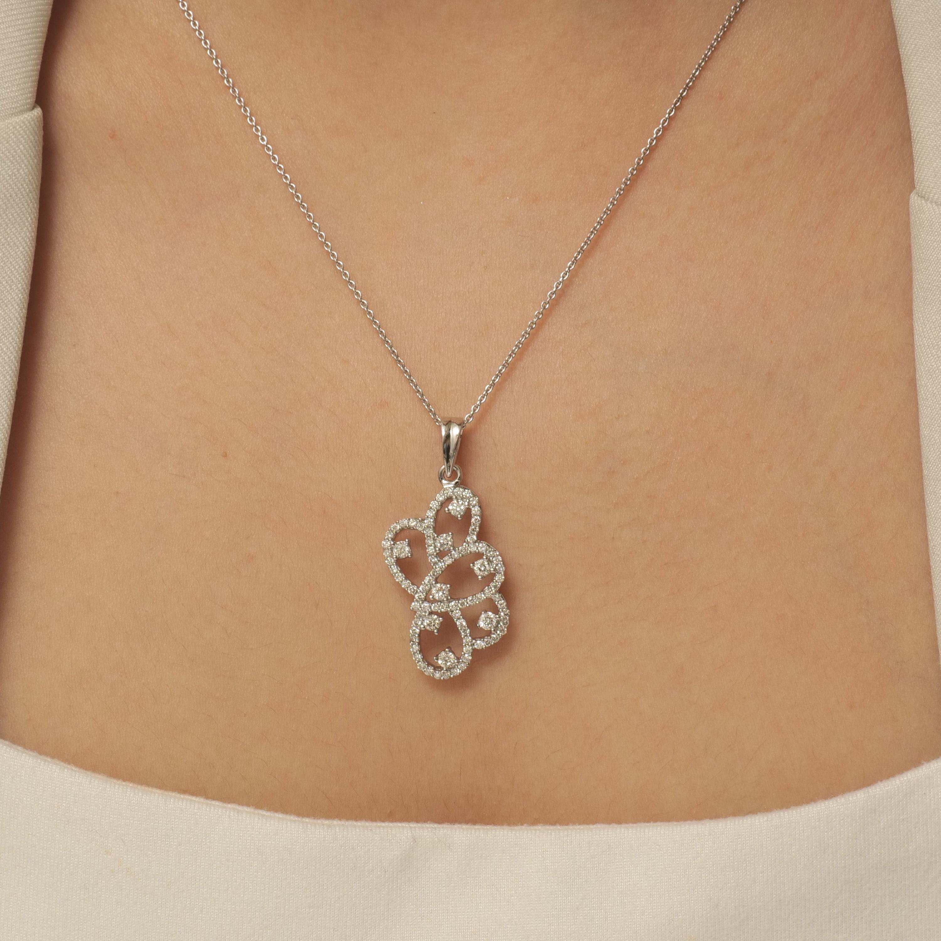 Floral Scroll Natural Diamond Pendant Necklace in 14k Solid Gold ...
