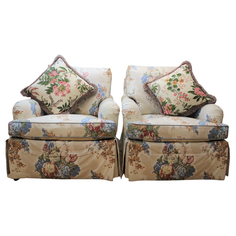 Floral Upholstered Club Chairs by Baker at 1stDibs
