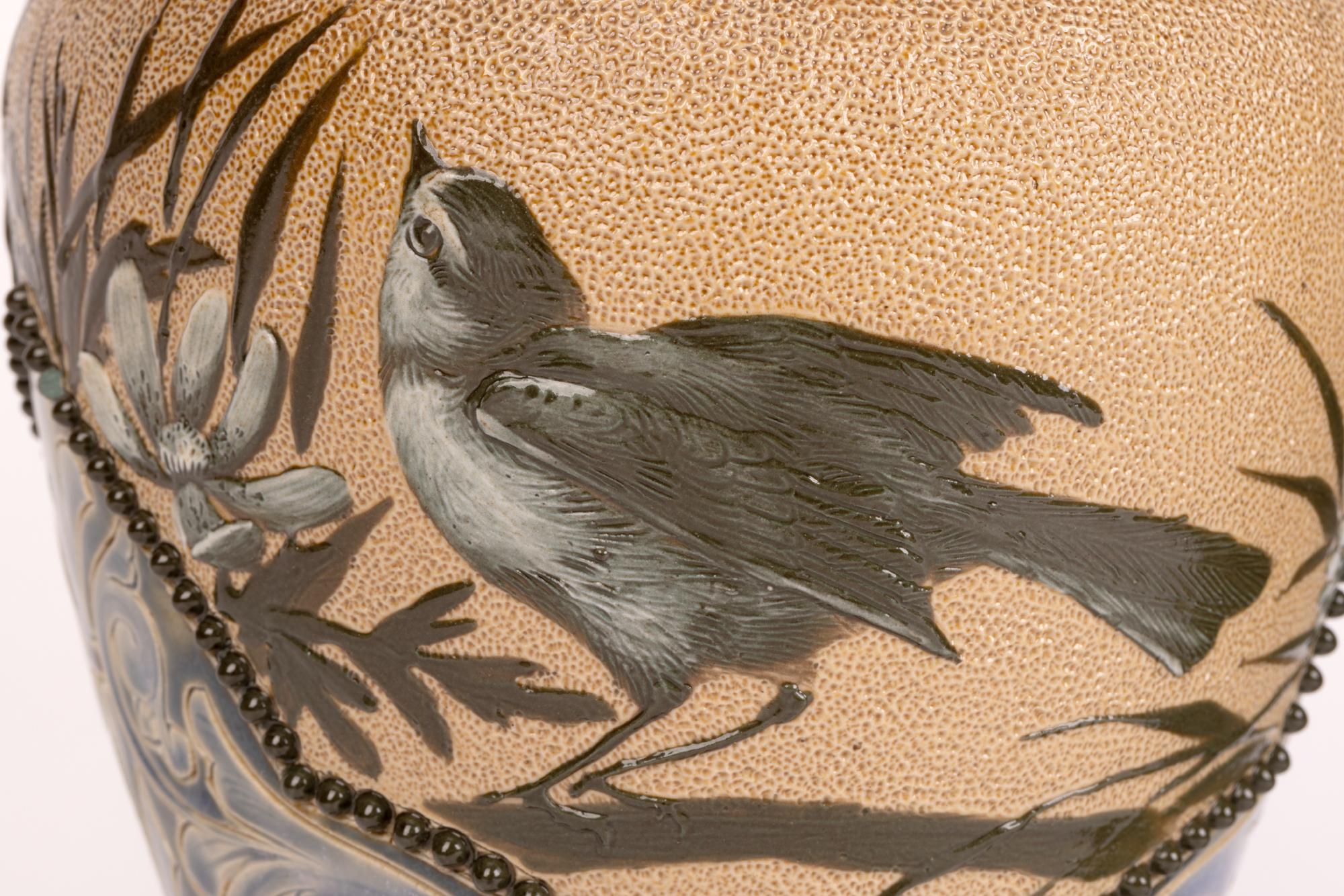 Florence Barlow Doulton Lambeth Pair Bird Decorated Vases at 1stDibs