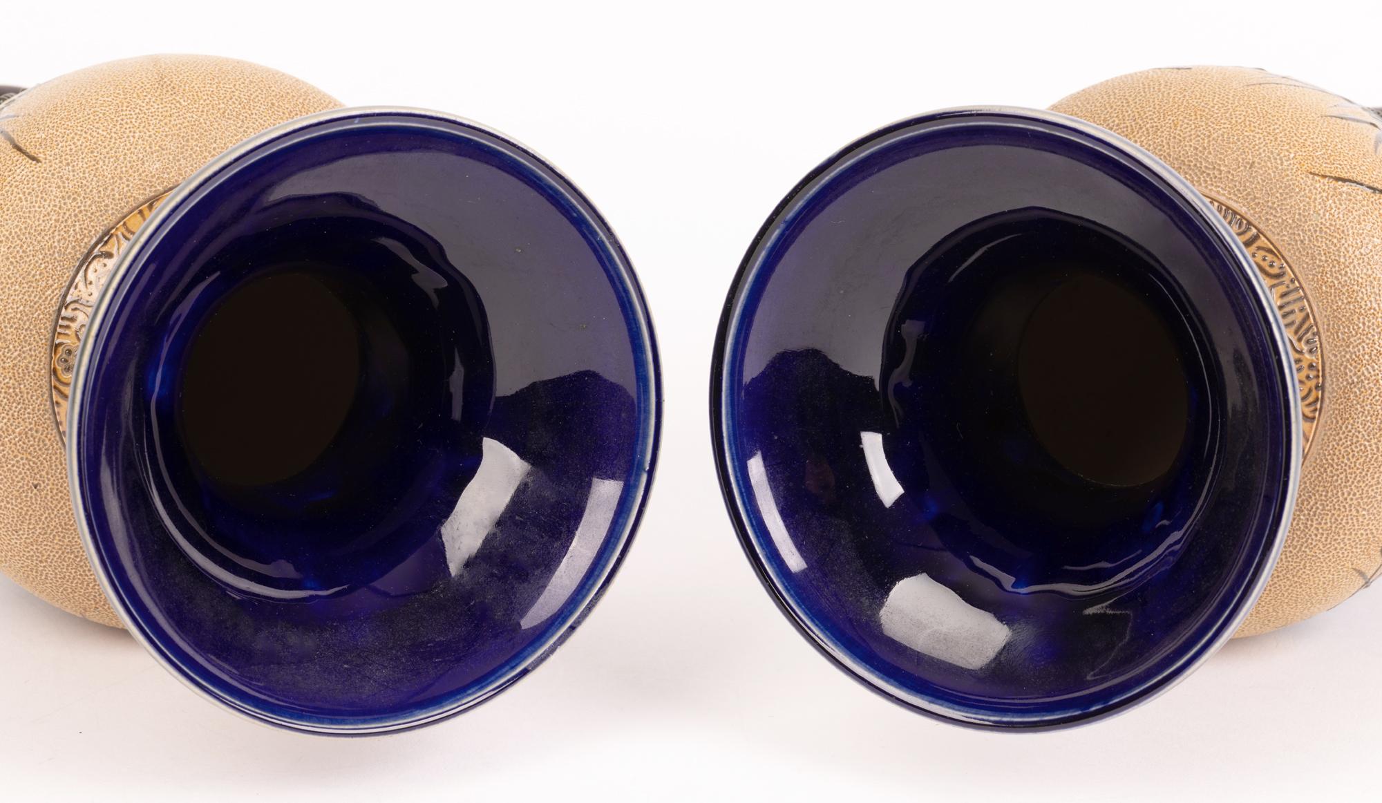 Florence Barlow Doulton Lambeth Pair Bird Decorated Vases at 1stDibs