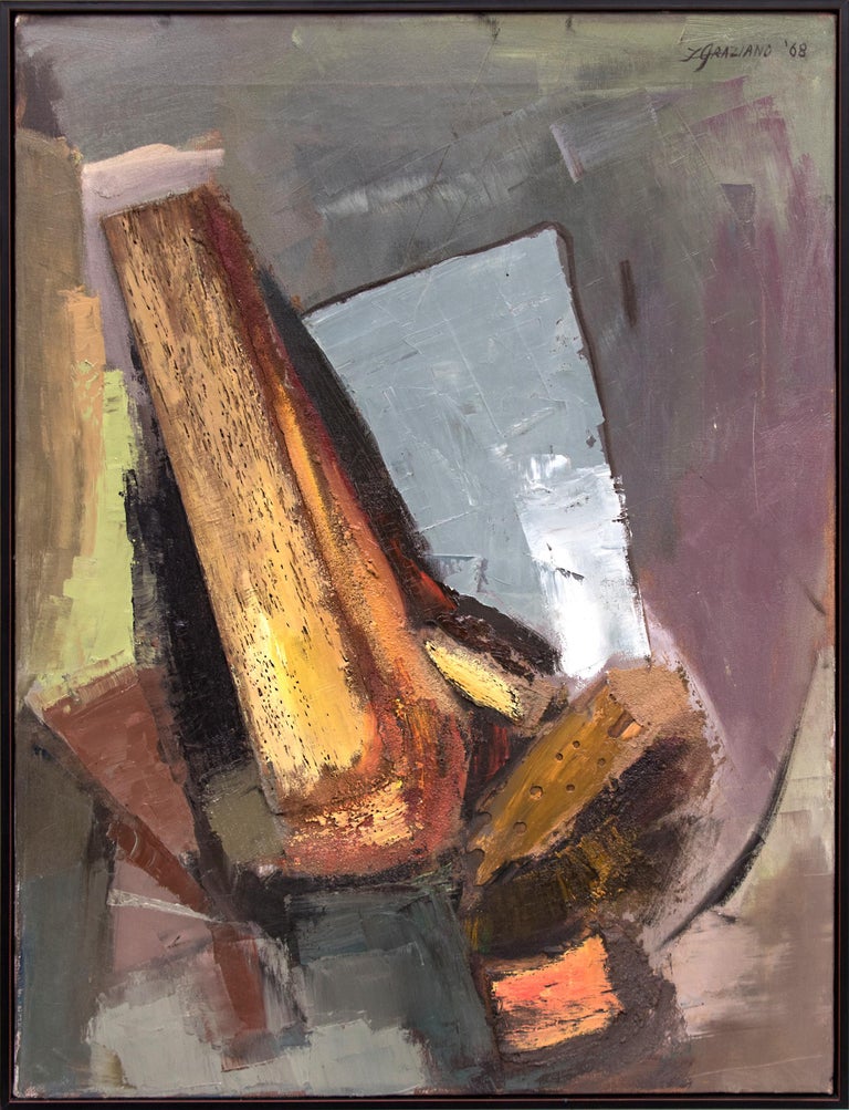 Florence Graziano - Abstract in Green and Orange, 1960s Mid Mod ...