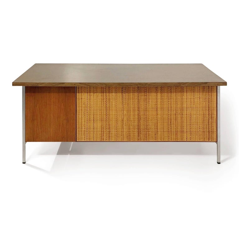 Florence Knoll Walnut and Cane Executive Desk, circa 1960 at 1stDibs