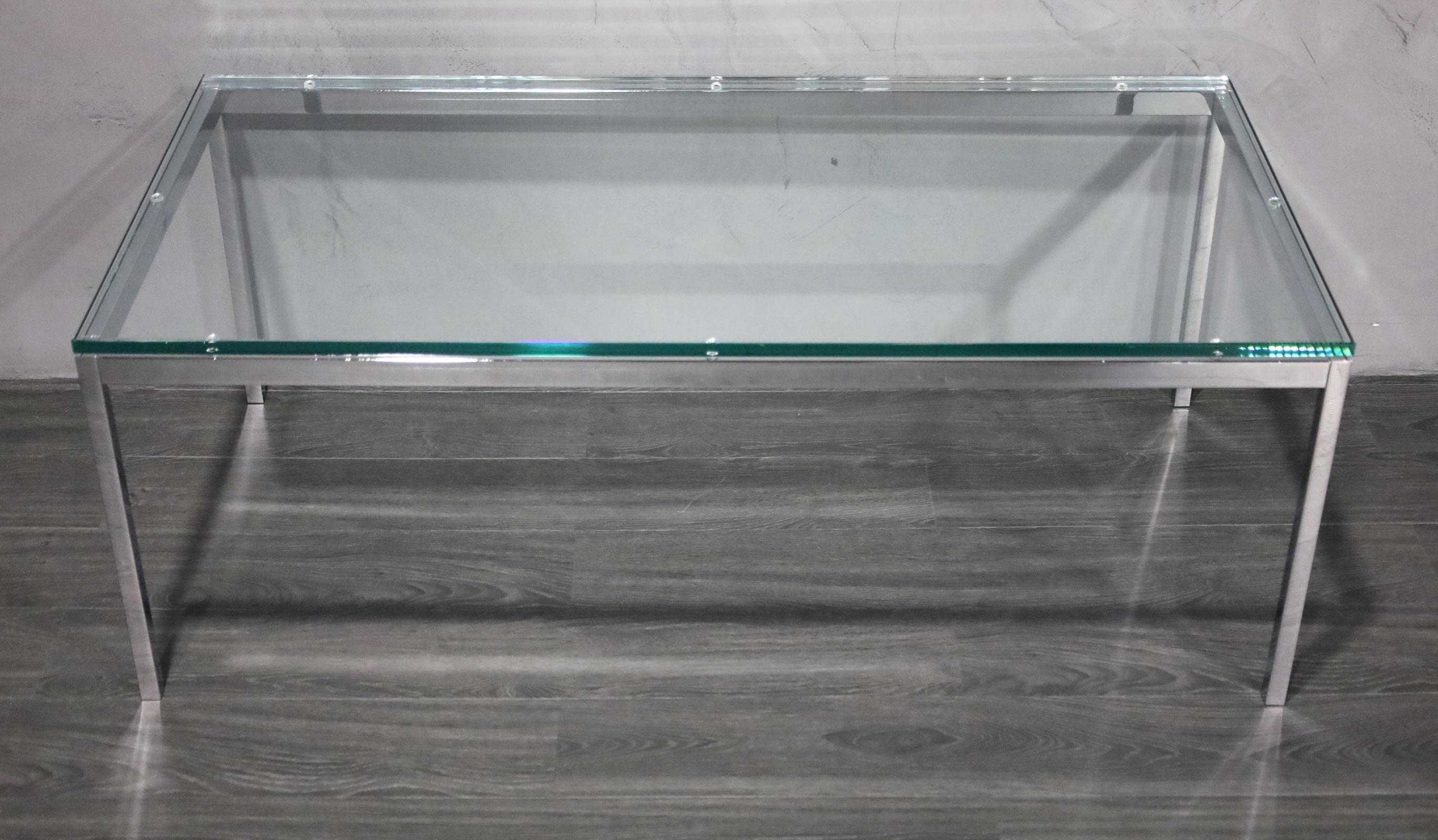 Florence Knoll Chrome and Glass Cocktail Table, Signed For Sale at 1stDibs
