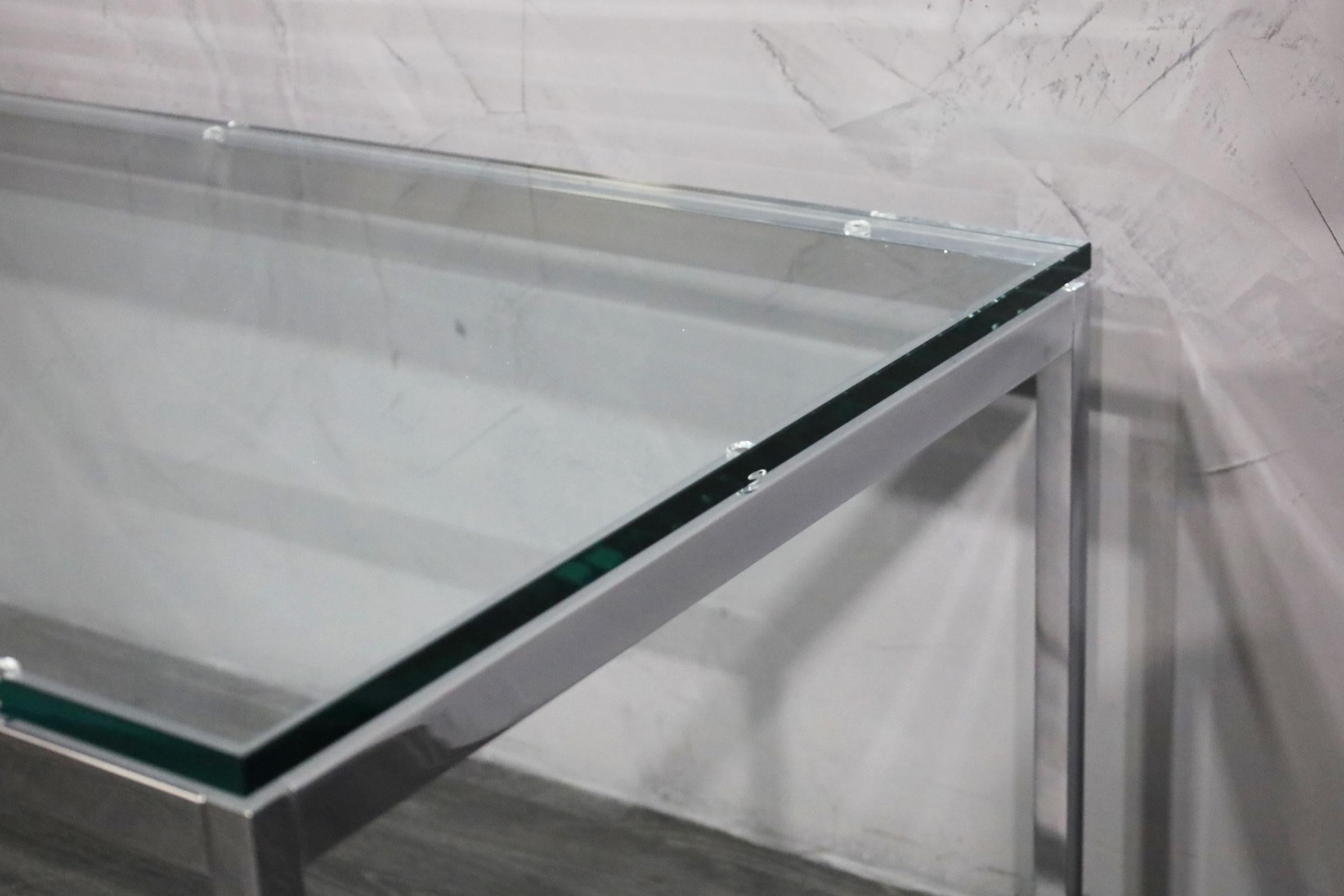 Florence Knoll Chrome and Glass Cocktail Table, Signed For Sale at 1stDibs