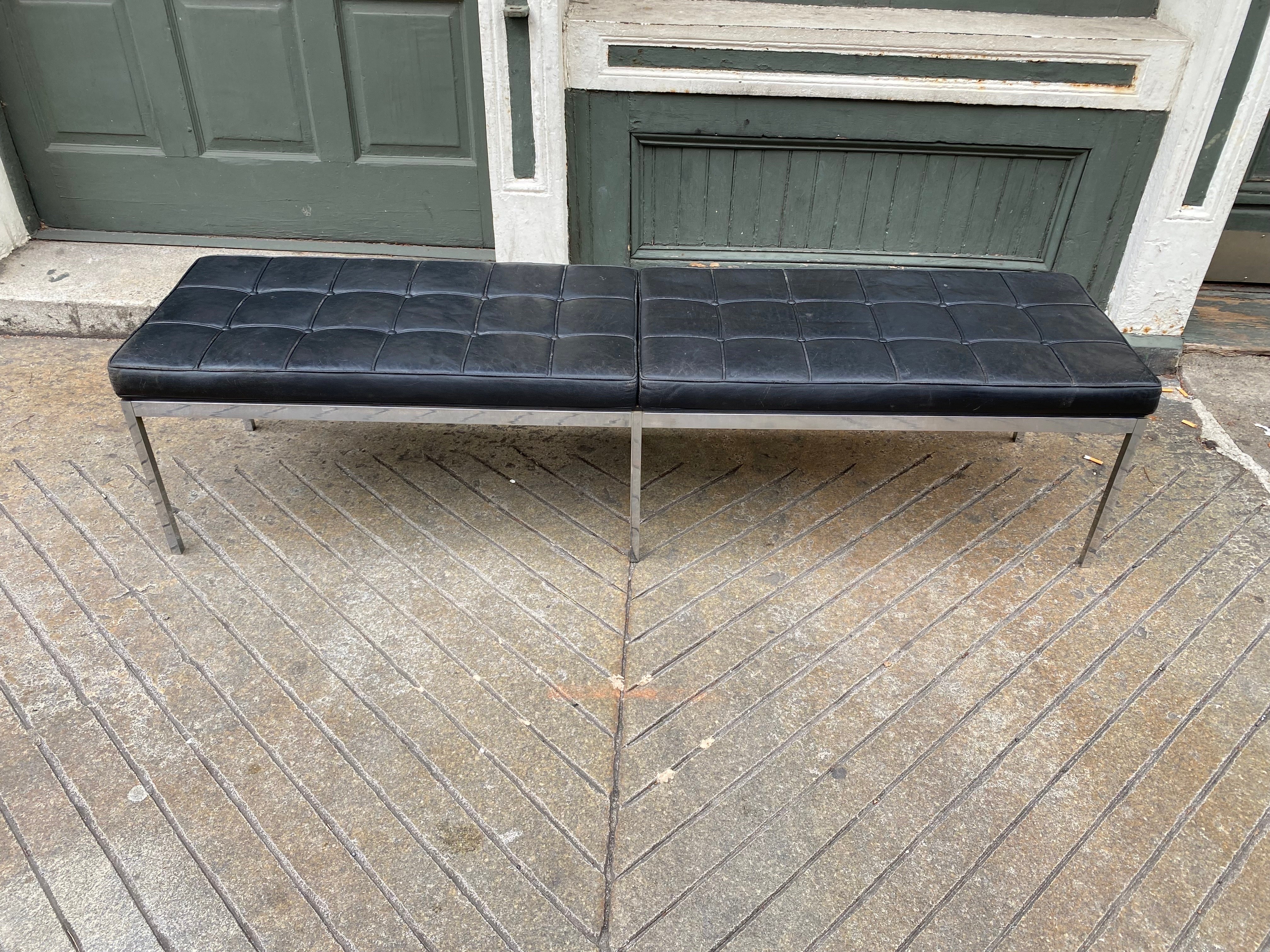 Florence Knoll for Knoll 72” Black Leather Bench For Sale at 1stDibs