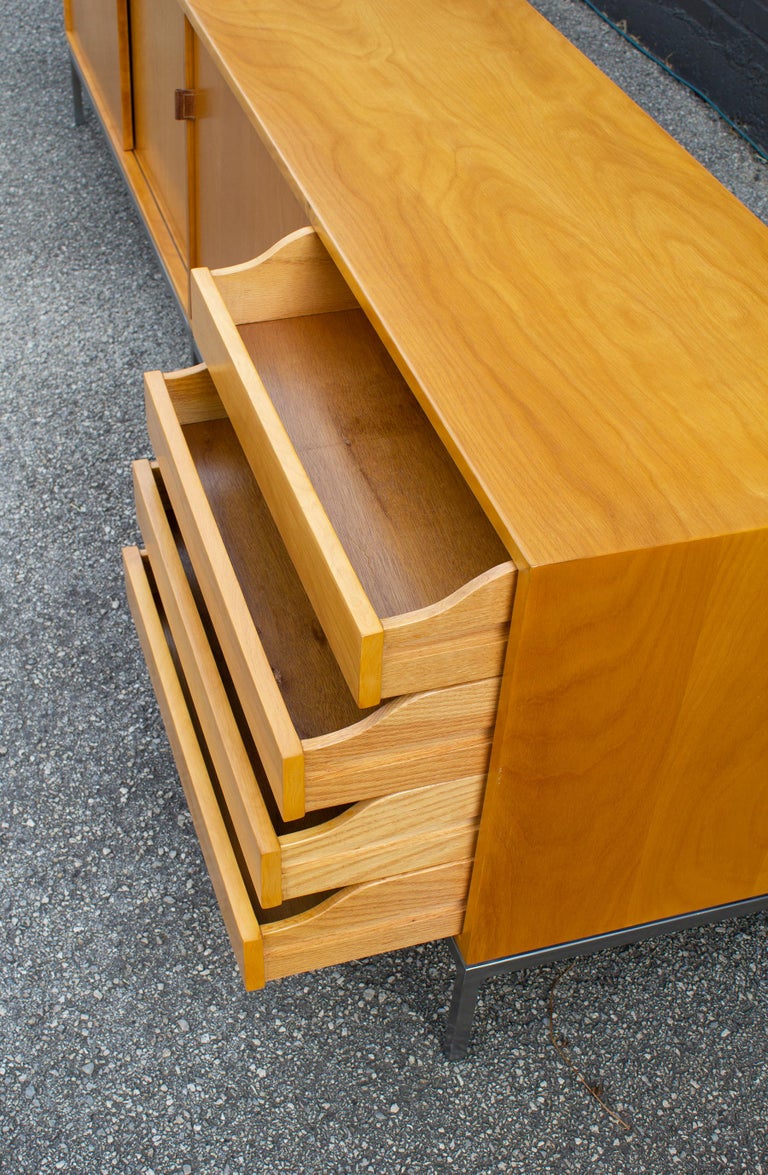 Florence Knoll Maple Credenza with Leather Pulls and Oak Drawers Early ...