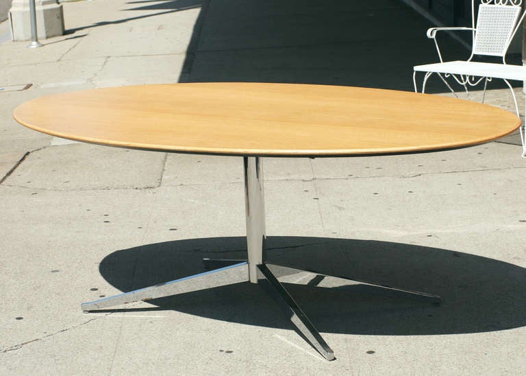 Florence Knoll Oak and Re-Chromed Steel Base Dining or Conference Table ...