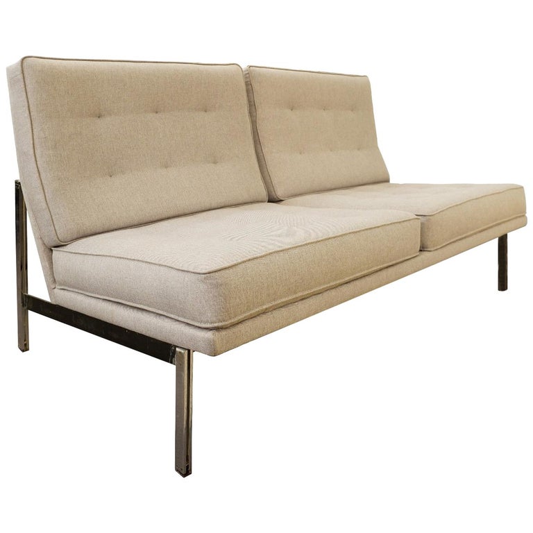 Florence Knoll Parallel Bar System Settee, 1970s, New Upholstery at 1stDibs