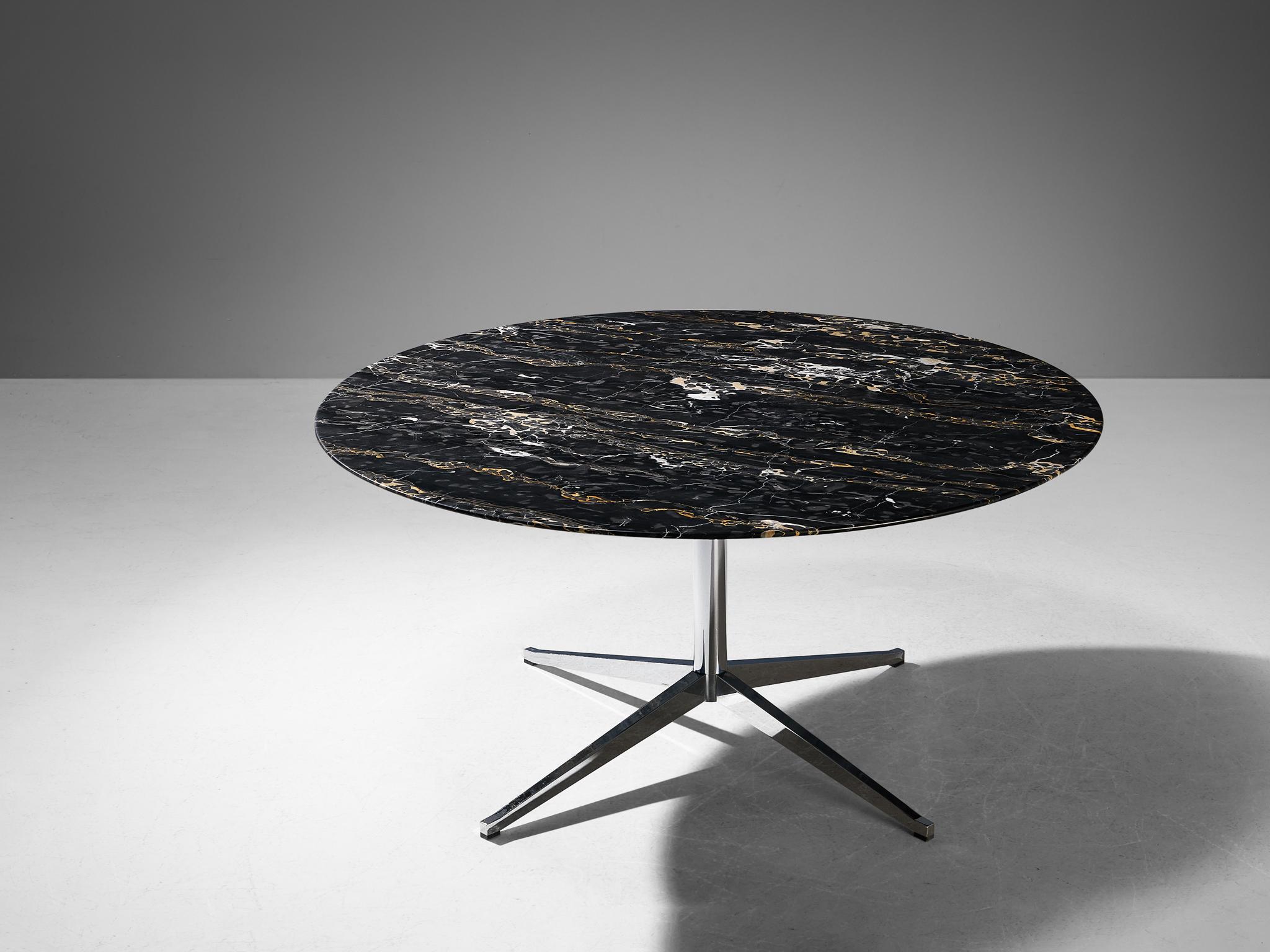 Florence Knoll Round Table in Portoro Marble and Steel 60 Inch Top For ...