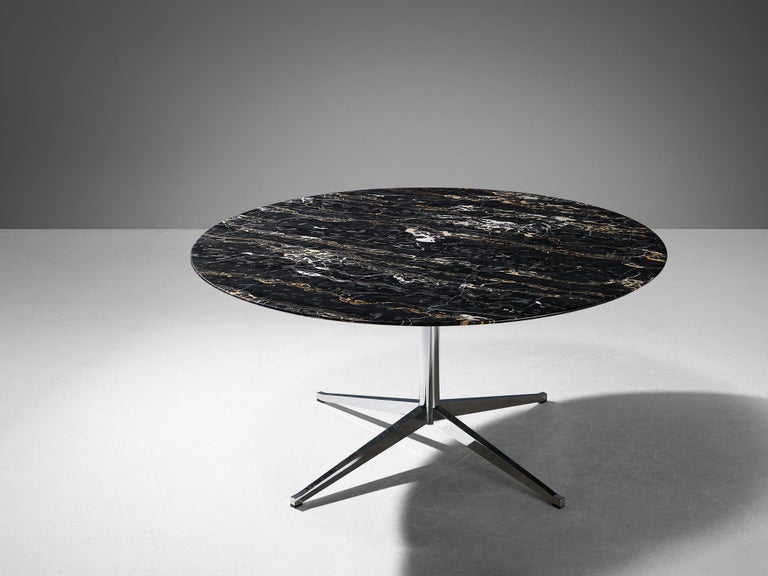 Florence Knoll Round Table in Portoro Marble and Steel 60 Inch Top For ...
