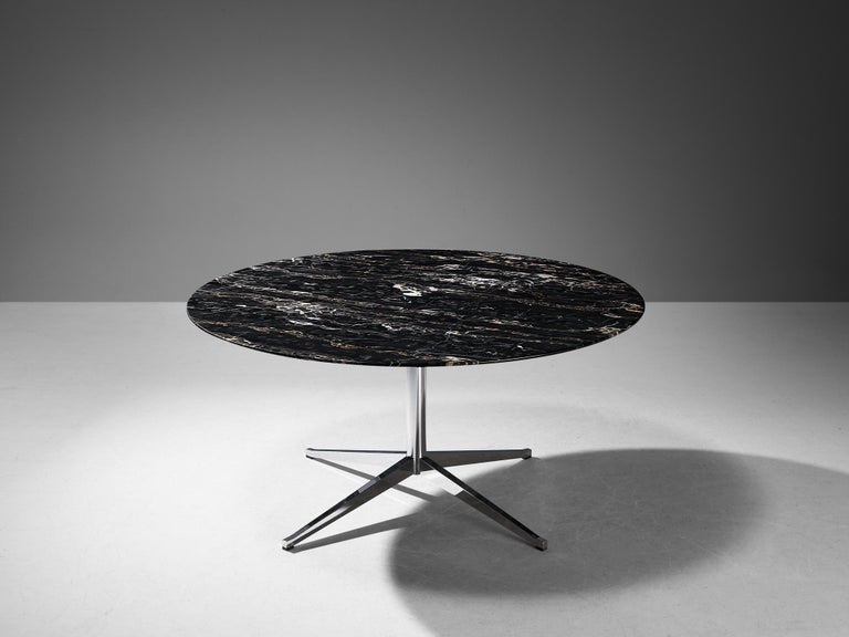 Florence Knoll Round Table in Portoro Marble and Steel 60 Inch Top For ...