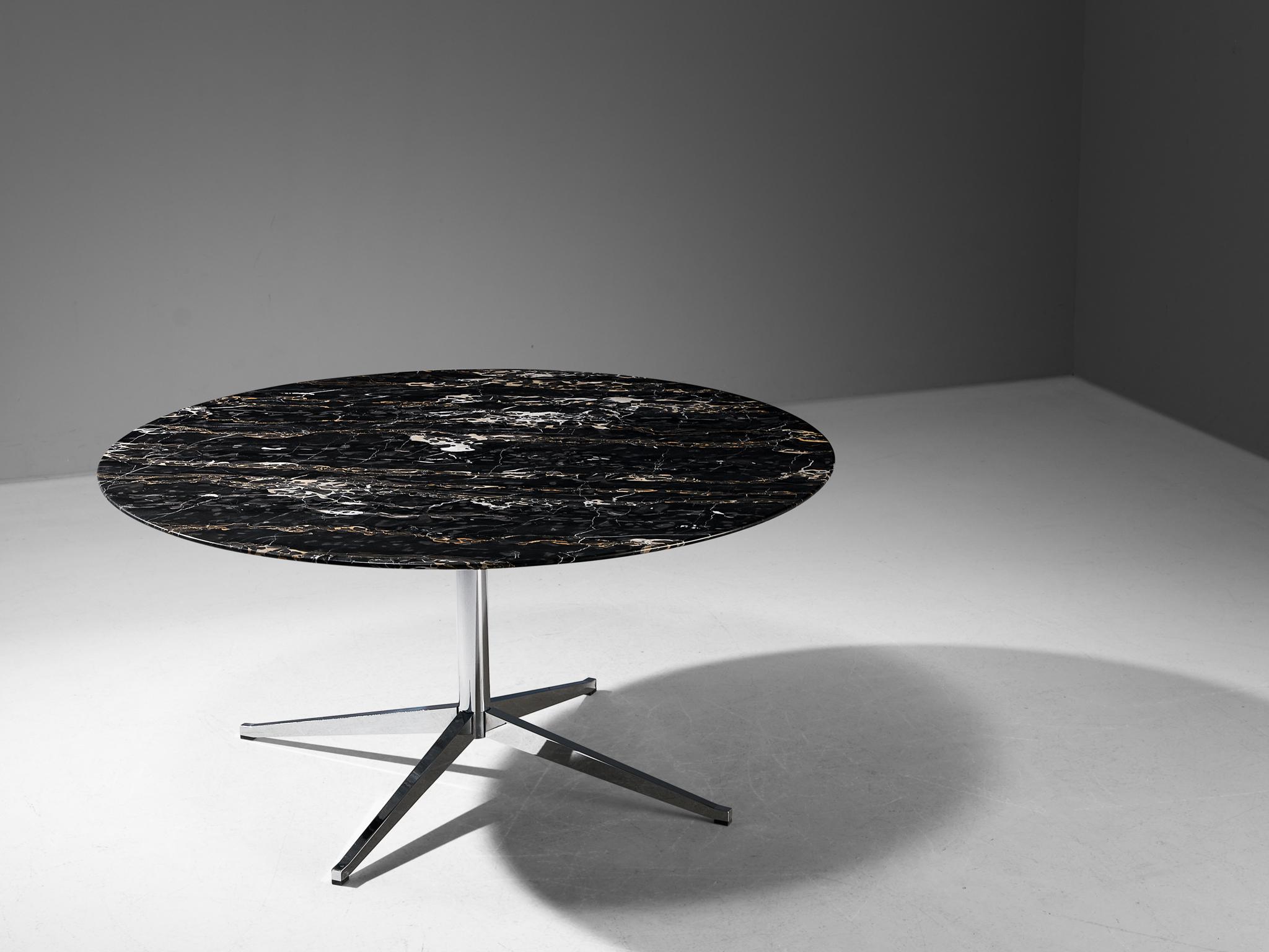 Florence Knoll Round Table in Portoro Marble and Steel 60 Inch Top For ...