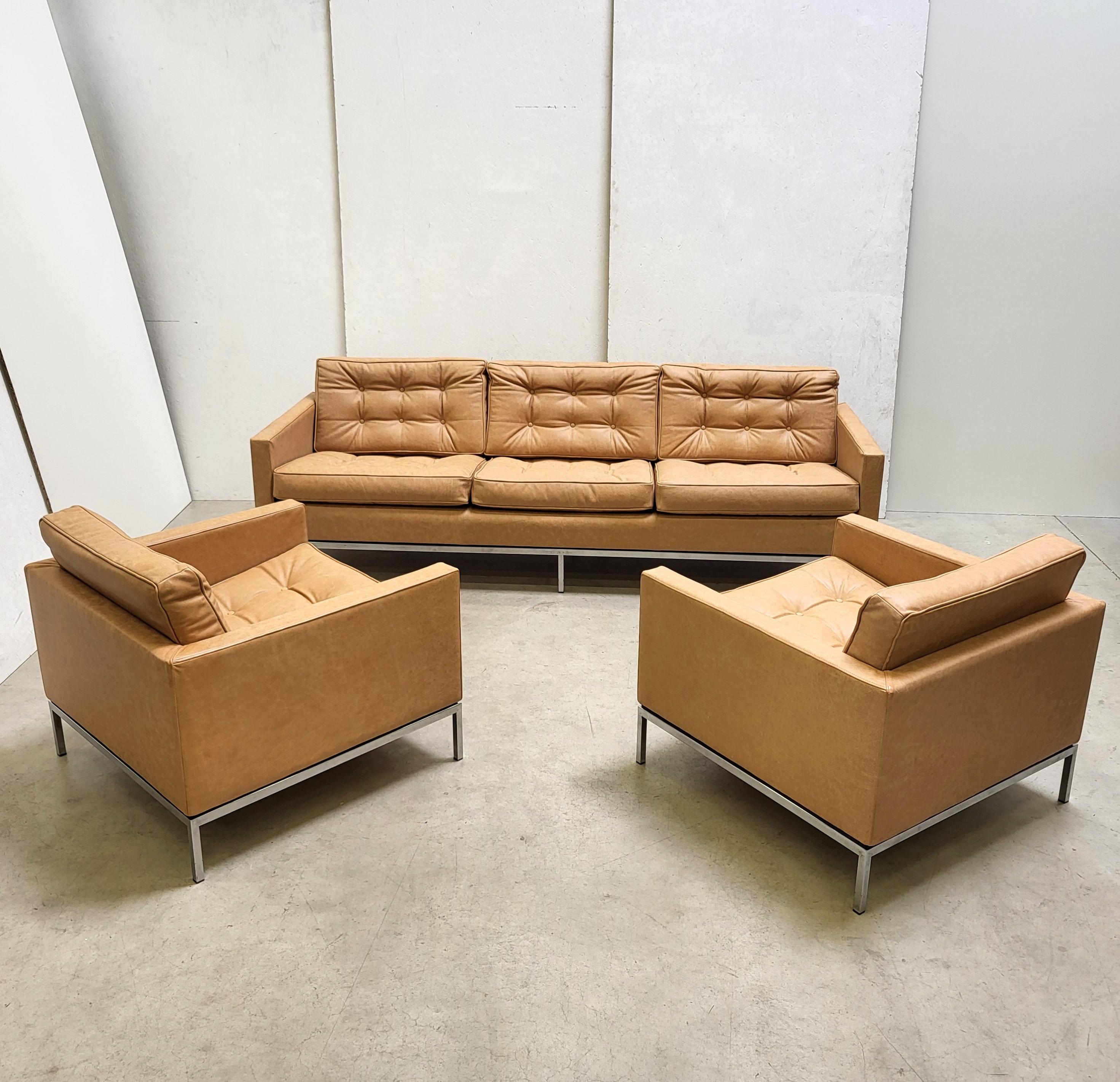 Florence Knoll Seating Group Naturale Cognac Sofa and Lounge Chair ...