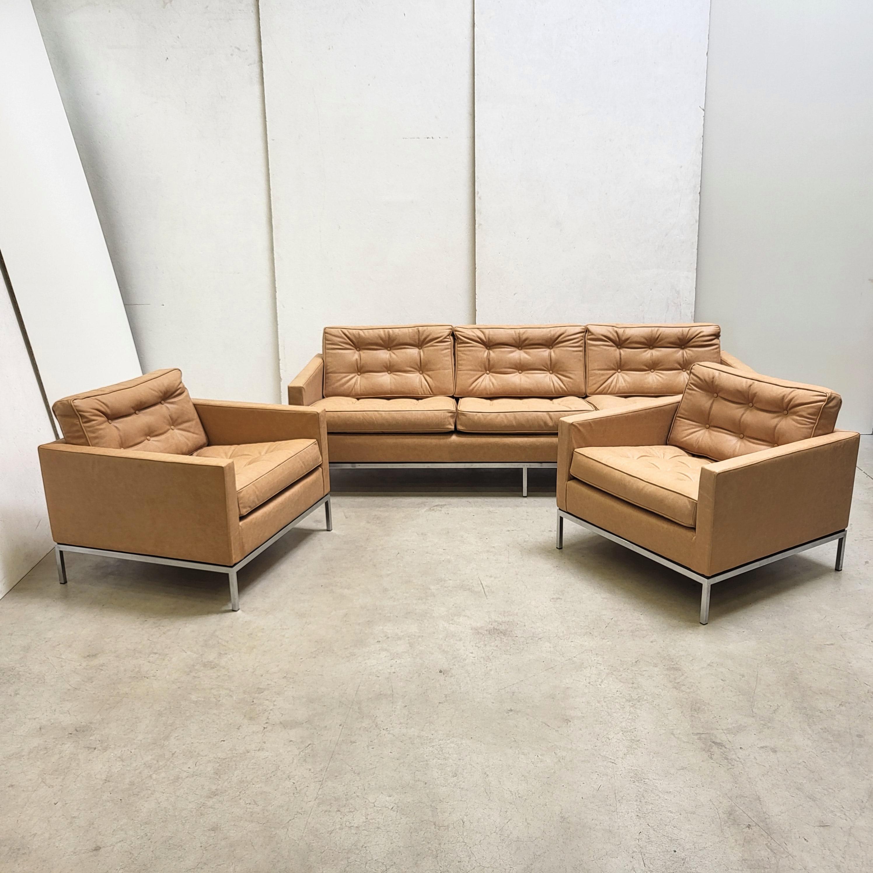 Florence Knoll Seating Group Naturale Cognac Sofa and Lounge Chair ...