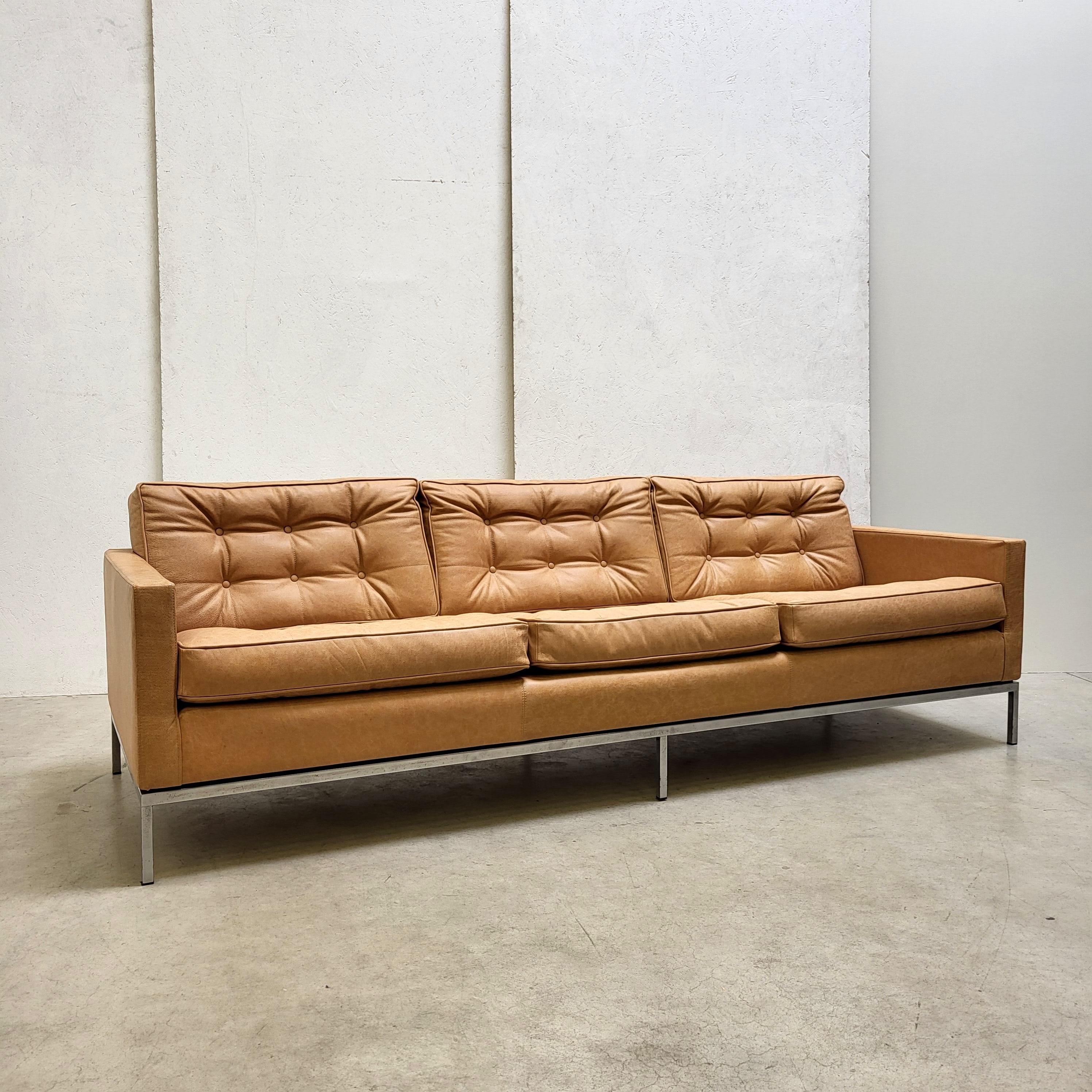 Florence Knoll Seating Group Naturale Cognac Sofa and Lounge Chair ...
