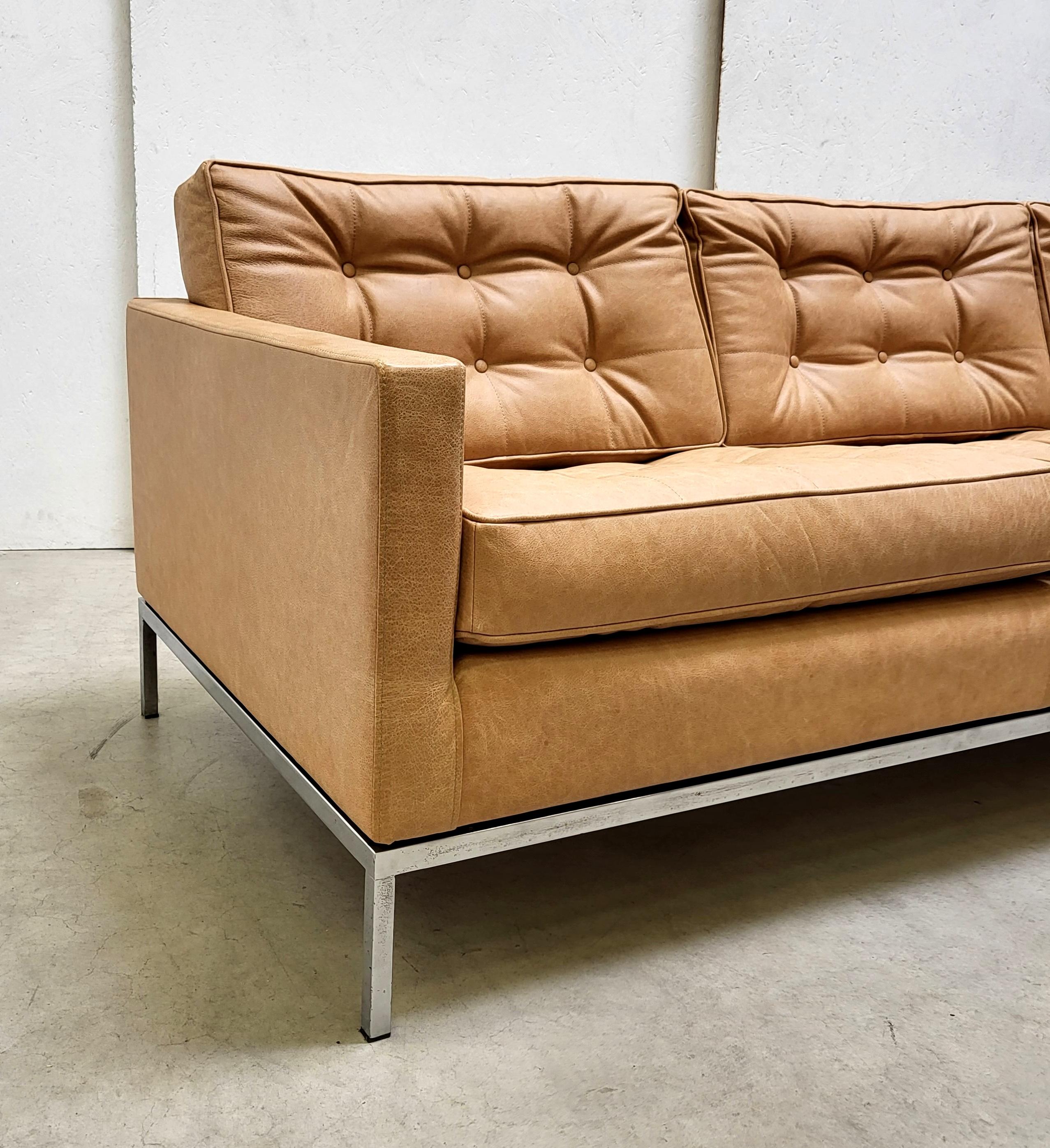Florence Knoll Seating Group Naturale Cognac Sofa and Lounge Chair ...