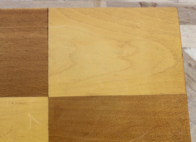 Florence Knoll Style Mid-Century Checked Wood Veneer and Brass Side or ...