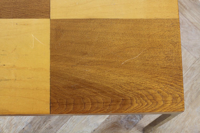 Florence Knoll Style Mid-Century Checked Wood Veneer and Brass Side or ...