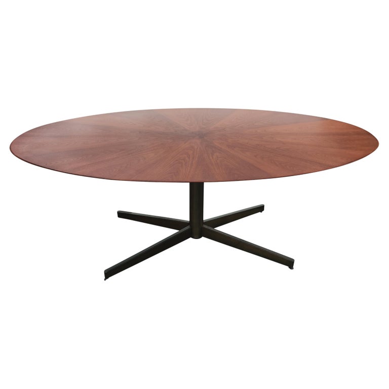 Florence Knoll Style Stow Davis Oval Dining Conference Table Desk Walnut Bronze For Sale at 1stDibs