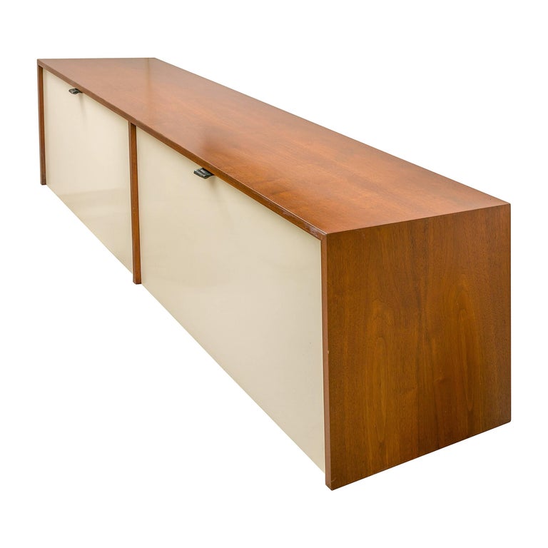 Florence Knoll Walnut Wall-Mounted Drop Front Cabinet for Knoll, USA ...