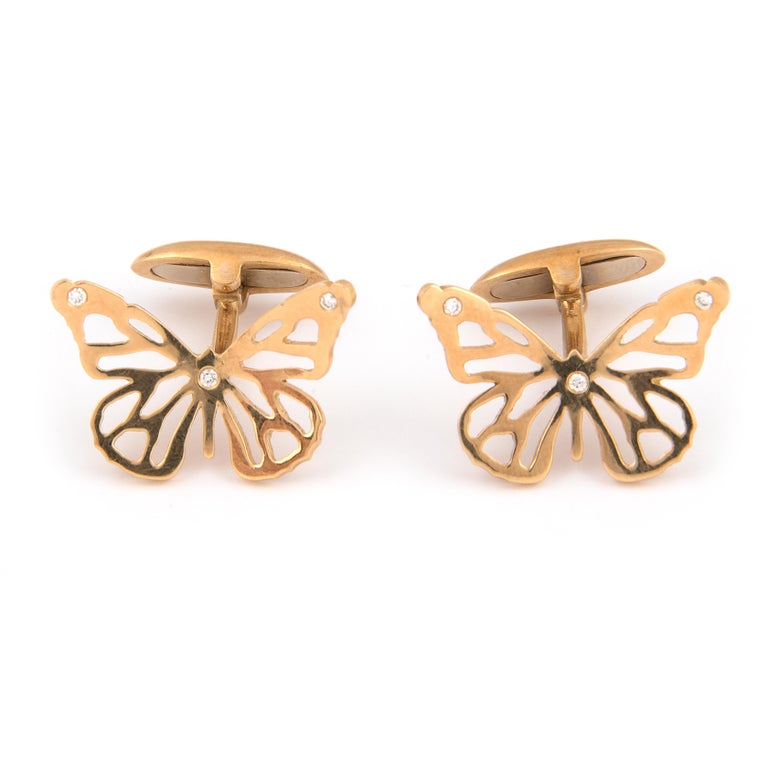 Florence Larochas Gold and Diamond Butterfly Cufflinks For Sale at 1stDibs