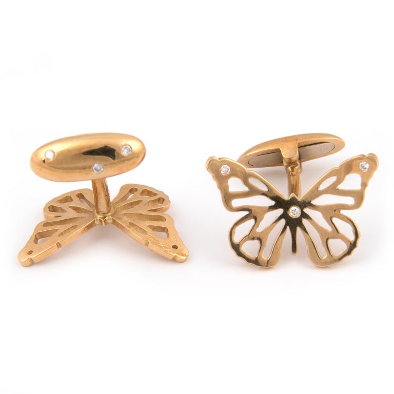 Florence Larochas Gold and Diamond Butterfly Cufflinks For Sale at 1stDibs