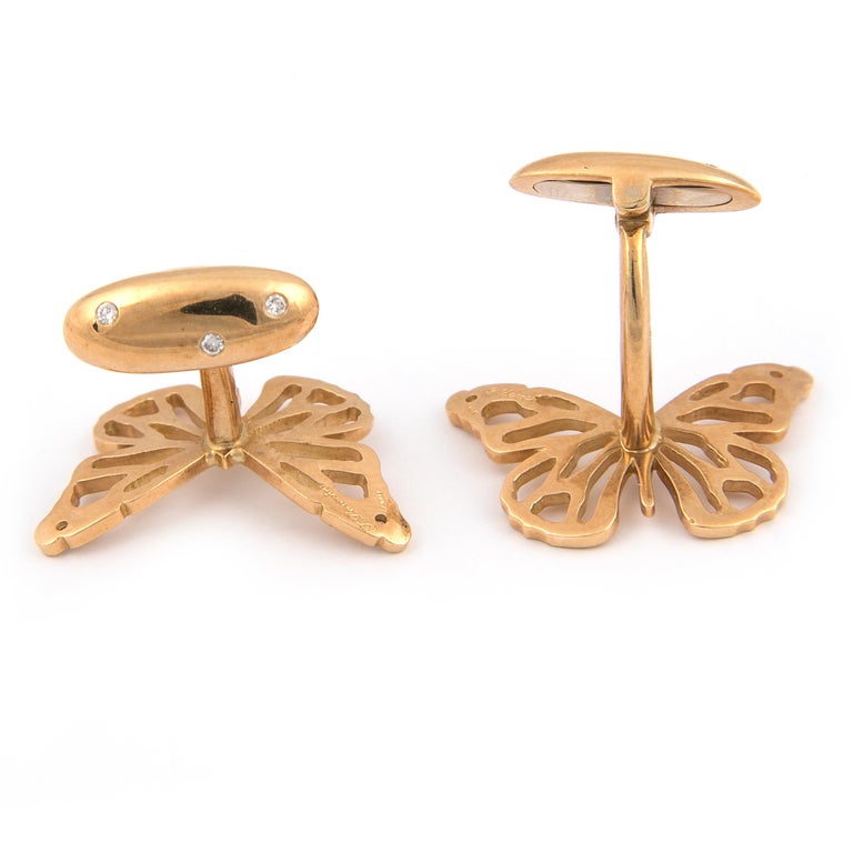 Florence Larochas Gold and Diamond Butterfly Cufflinks For Sale at 1stDibs