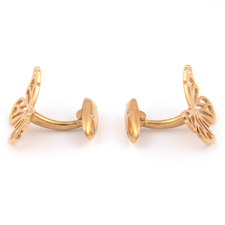 Florence Larochas Gold and Diamond Butterfly Cufflinks For Sale at 1stDibs
