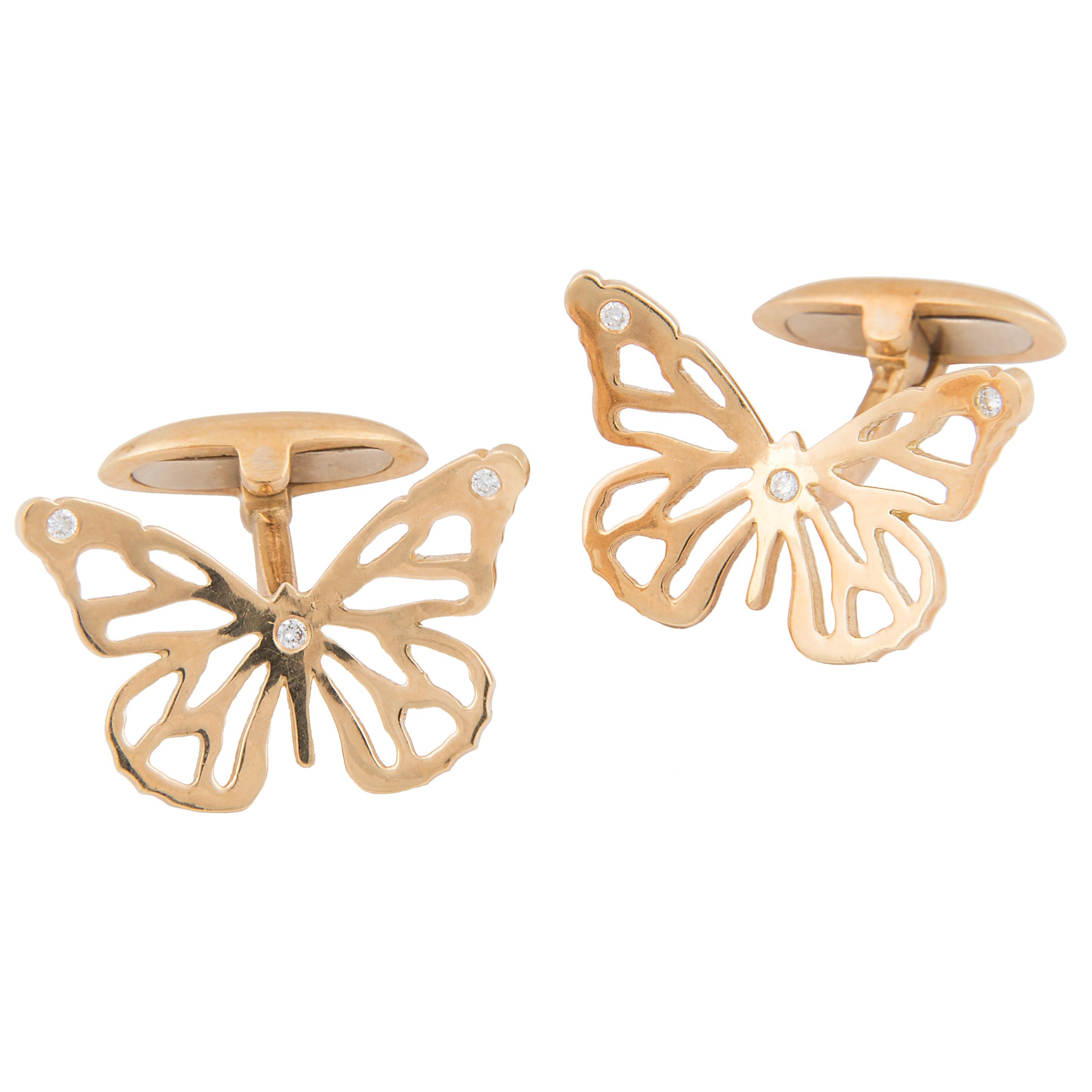 Florence Larochas Gold and Diamond Butterfly Cufflinks For Sale at 1stDibs