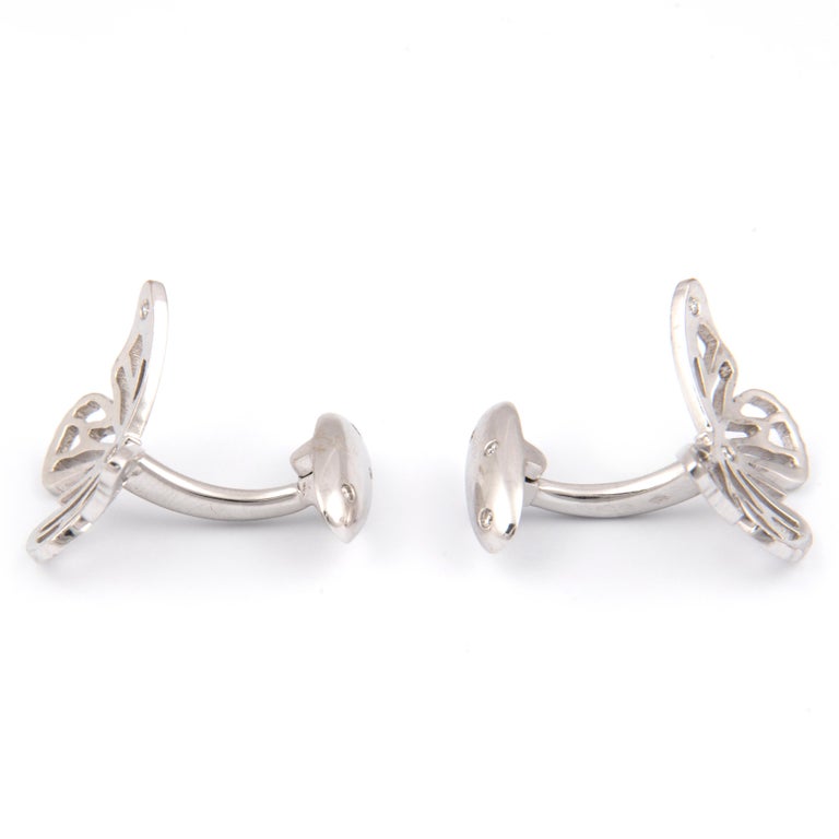 Florence Larochas White Gold and Diamond Butterfly Cufflinks For Sale ...