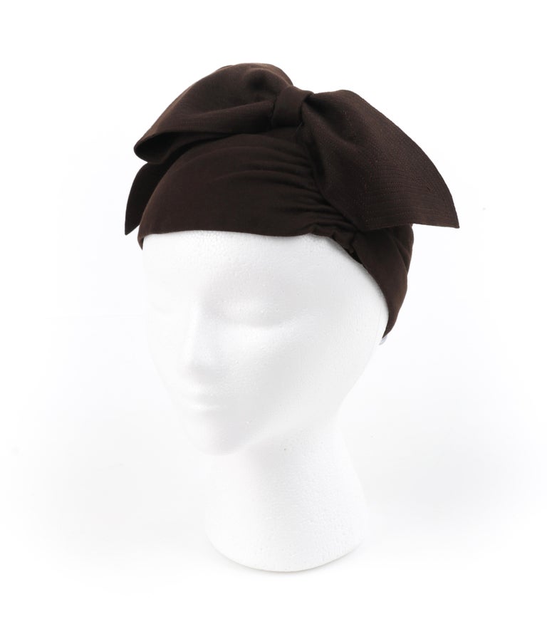 FLORENCE MILLINERY COUTURE c.1940s Chocolate Brown Felt Front Bow ...