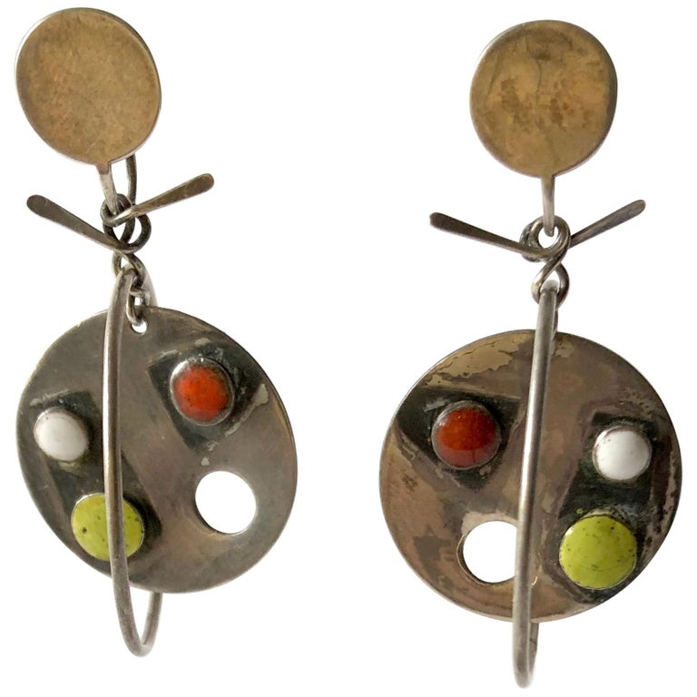 Florence Resnikoff Sterling Silver Enamel Geometric American Modernist ...