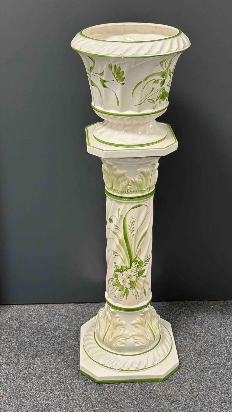 Florence Style Italian Glazed Ceramic Pedestal Plant Stand Vintage ...