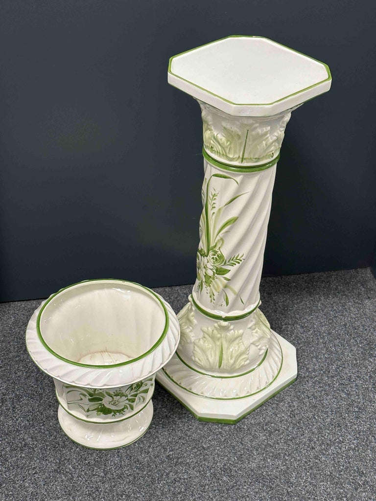 Florence Style Italian Glazed Ceramic Pedestal Plant Stand Vintage ...