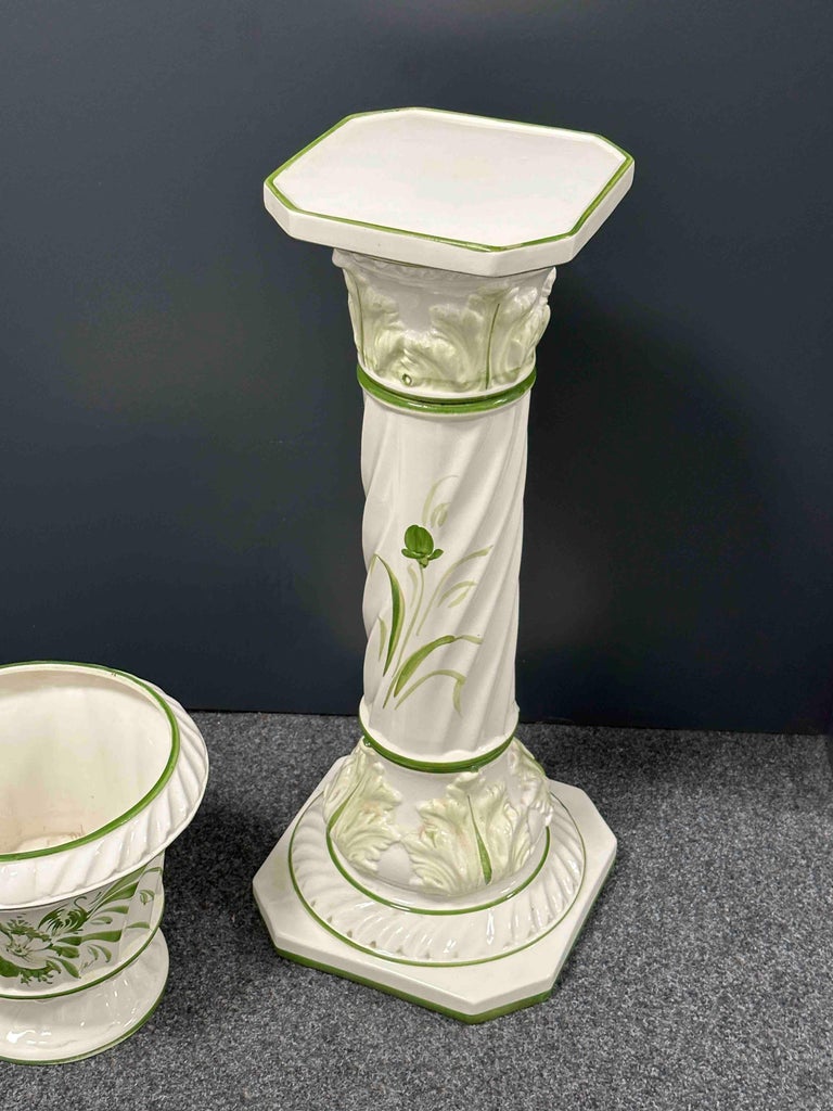 Florence Style Italian Glazed Ceramic Pedestal Plant Stand Vintage ...