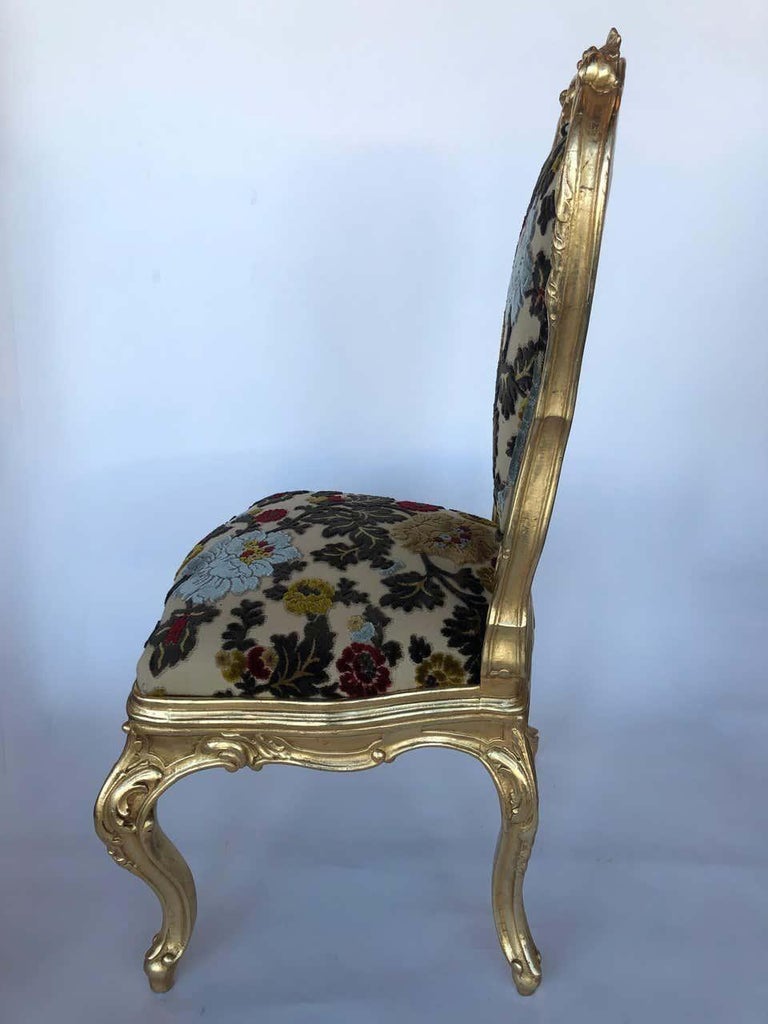 Vintage Flower Pattern Gilt Chairs- Set of 4 For Sale at 1stDibs