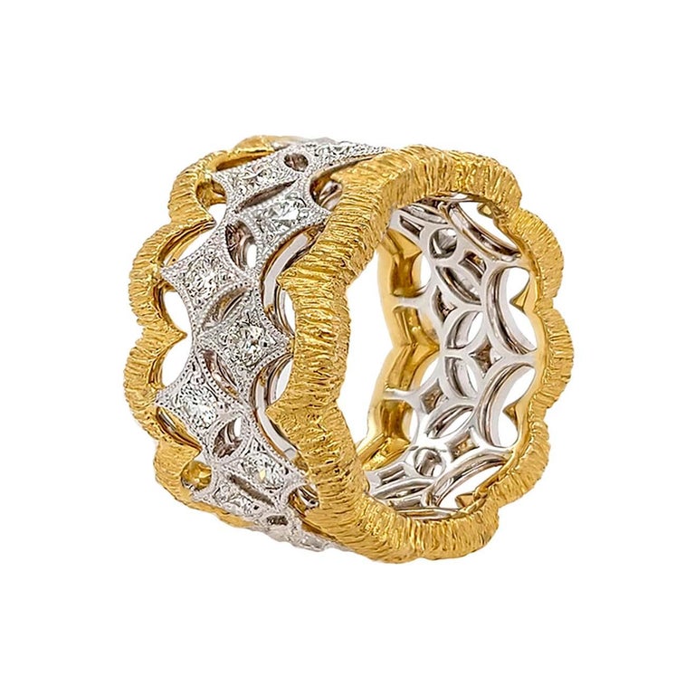 Florentine Finished Two-Tone 18 Karat Gold Italian Diamond Ring For ...