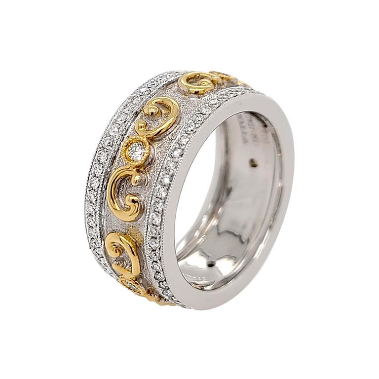 Florentine Finished Two-Tone 18 Karat Gold Italian Diamond Ring For ...