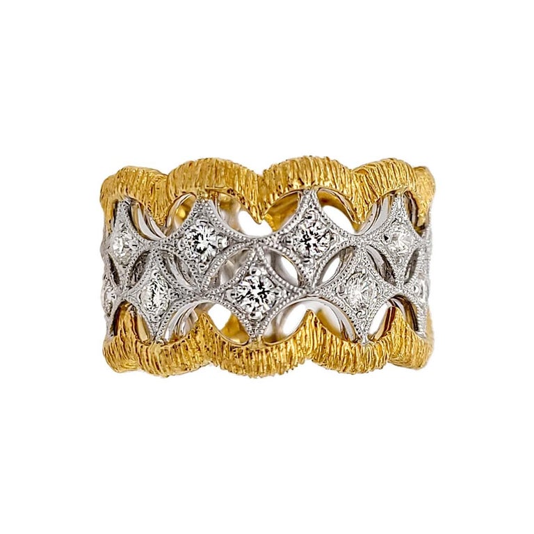 Florentine Finished Two-Tone 18 Karat Gold Italian Diamond Ring For ...