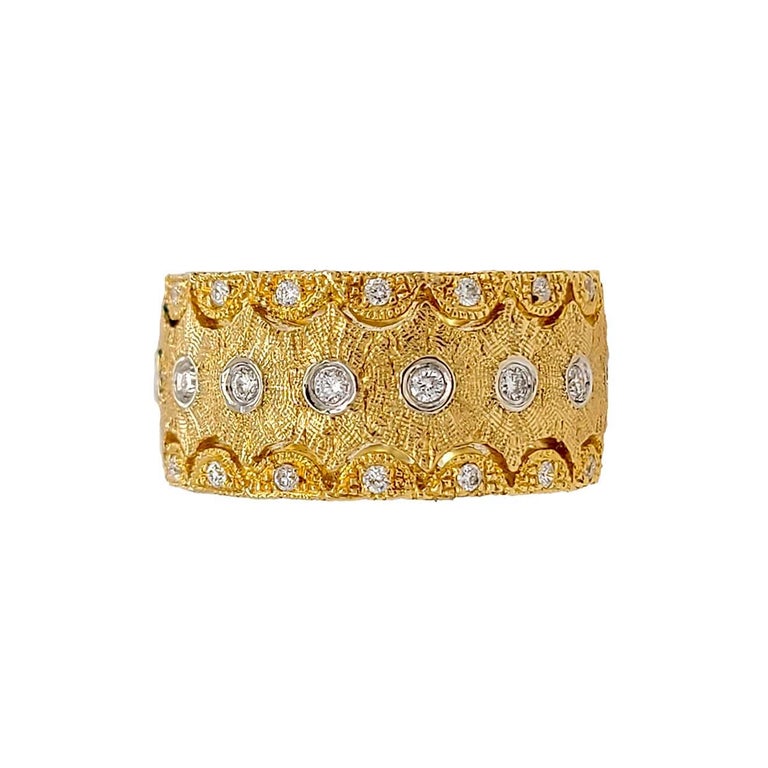 Florentine Finished Two-Tone 18 Karat Gold Italian Diamond Ring For ...