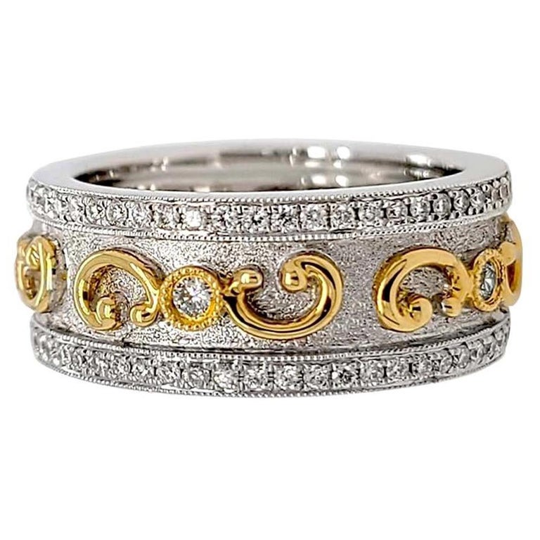 Florentine Finished Two-Tone 18 Karat Gold Italian Diamond Ring For ...