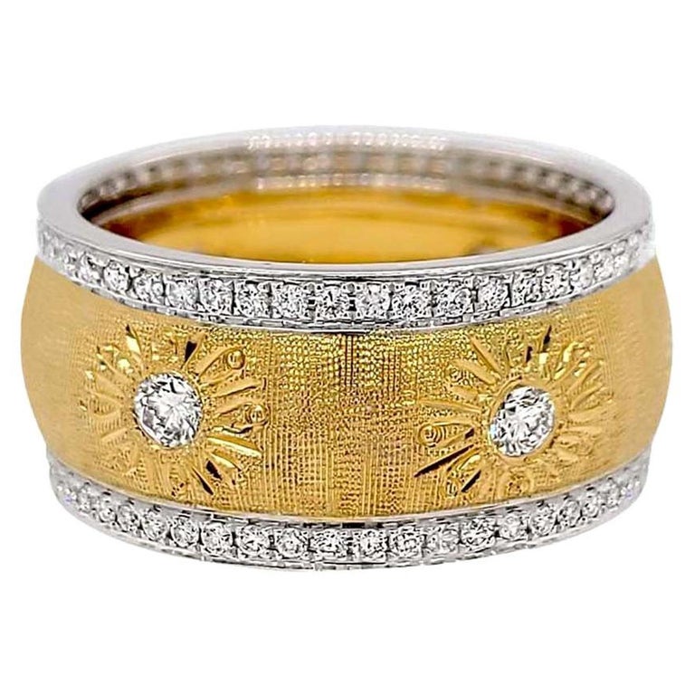 Florentine Finished Two-Tone 18 Karat Gold Italian Diamond Ring For ...