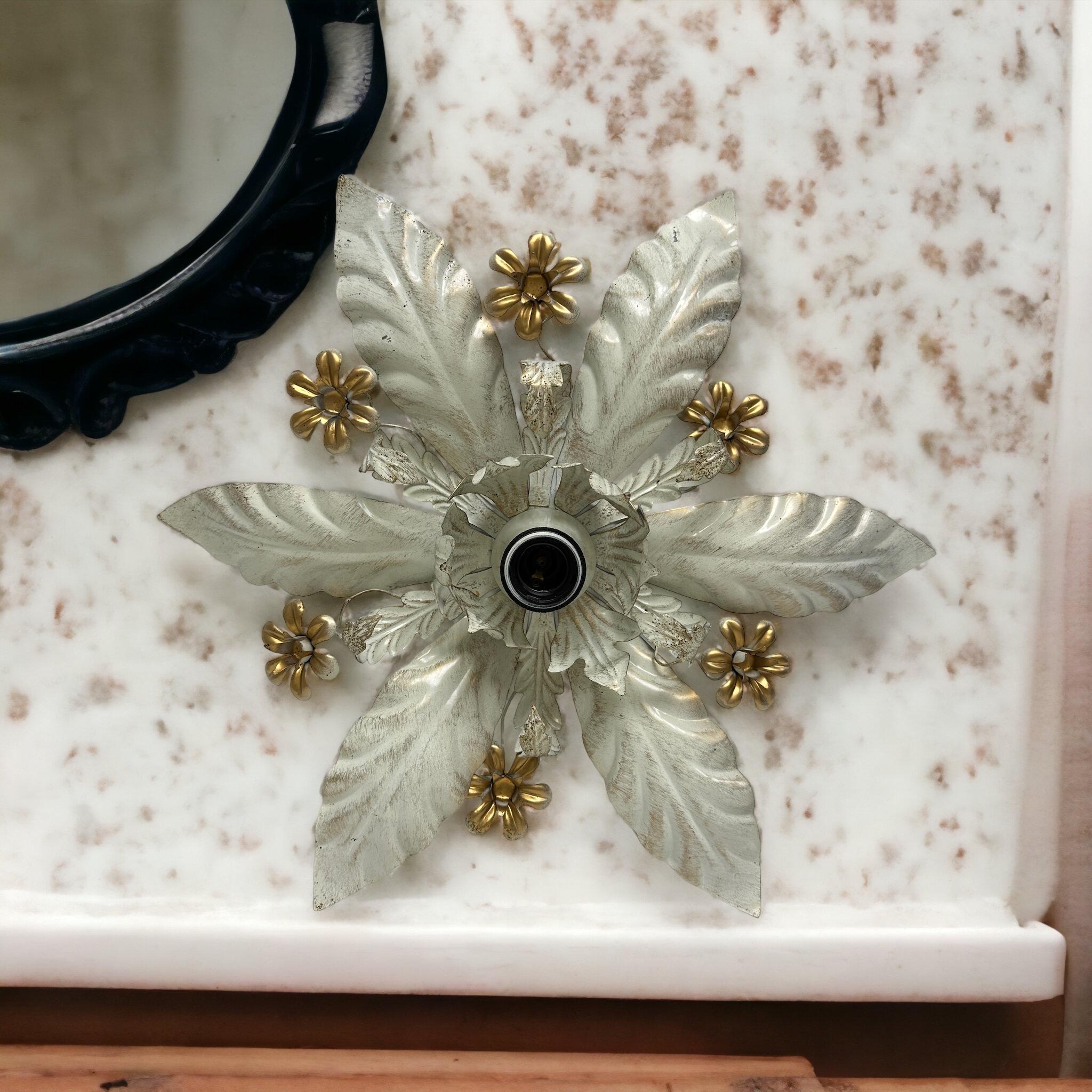 Florentine Flower and Leaf Flush Mount Ceiling Light Vintage, Italy at ...